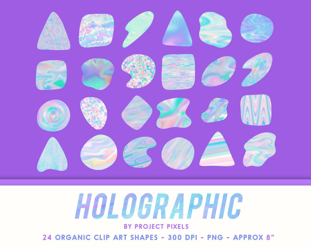 Holographic Organic Shapes Clip Art, Holo Clip Art, Holographic Shapes ...