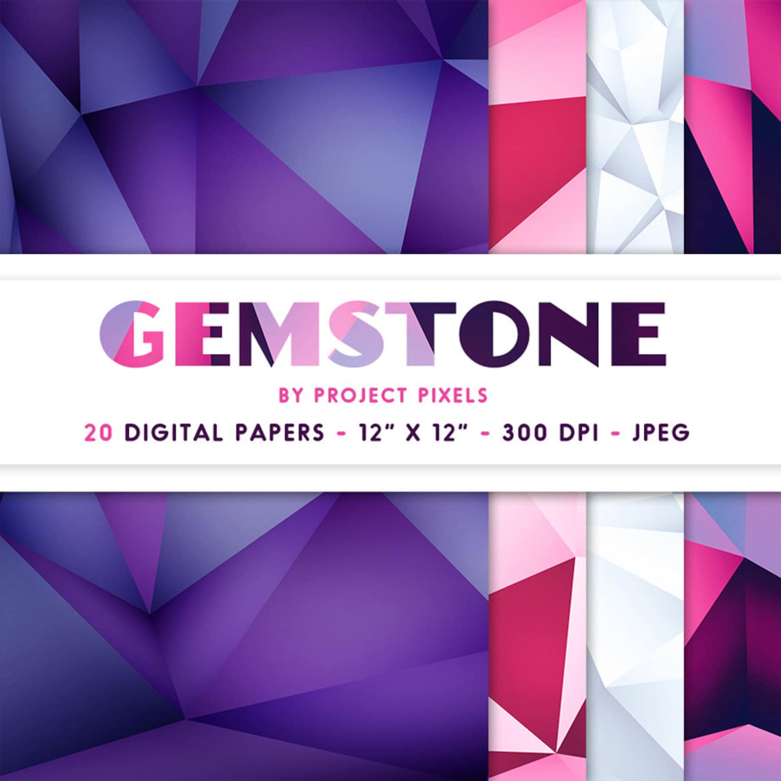 Gemstone Digital Paper, Colorful Gradient Backgrounds, Crystal Paper ...