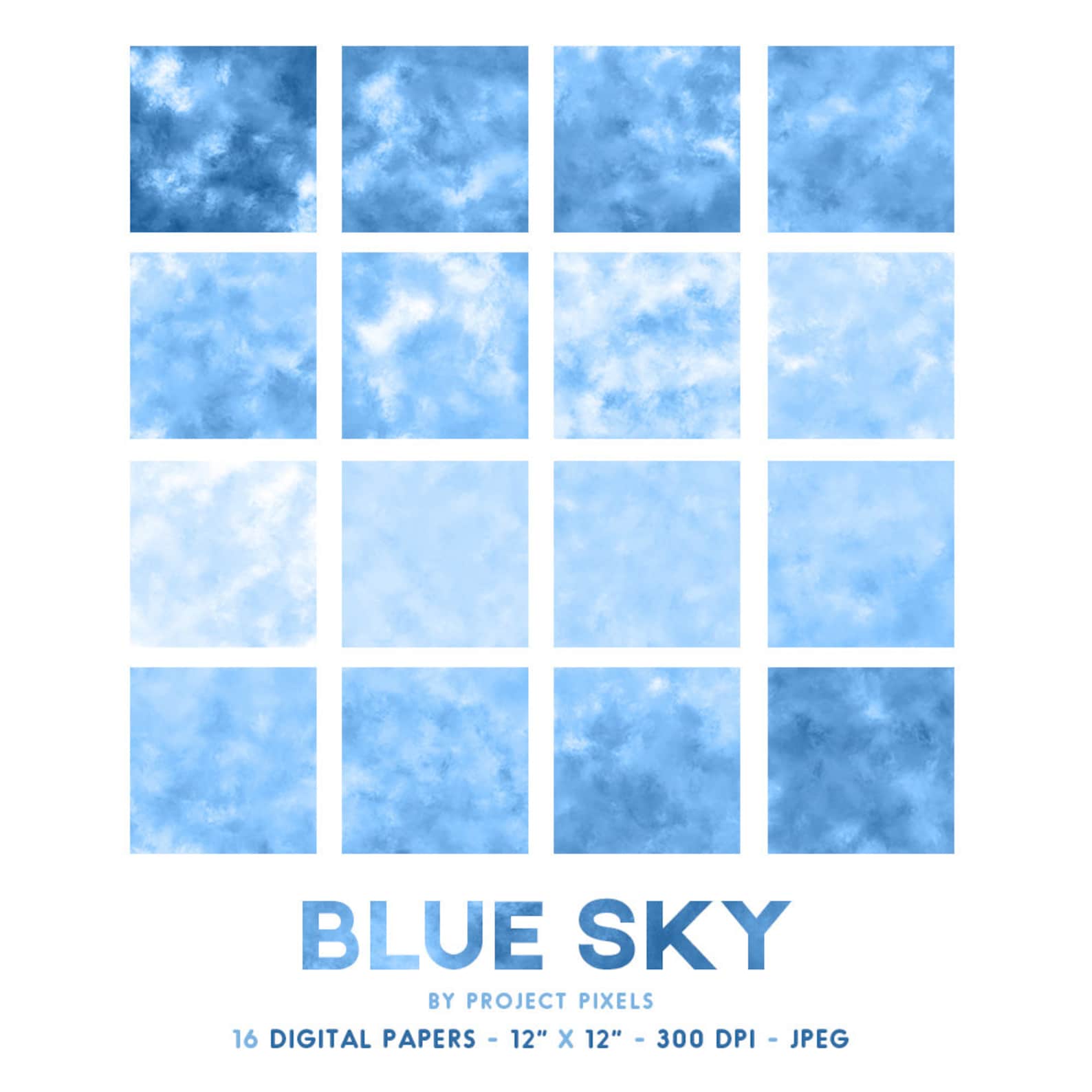 Blue Sky Digital Paper, Soft Paint Texture, Sky Backgrounds, Blue ...