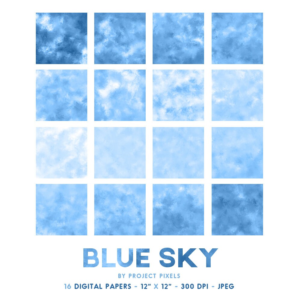 Blue Sky Digital Paper, Soft Paint Texture, Sky Backgrounds, Blue ...