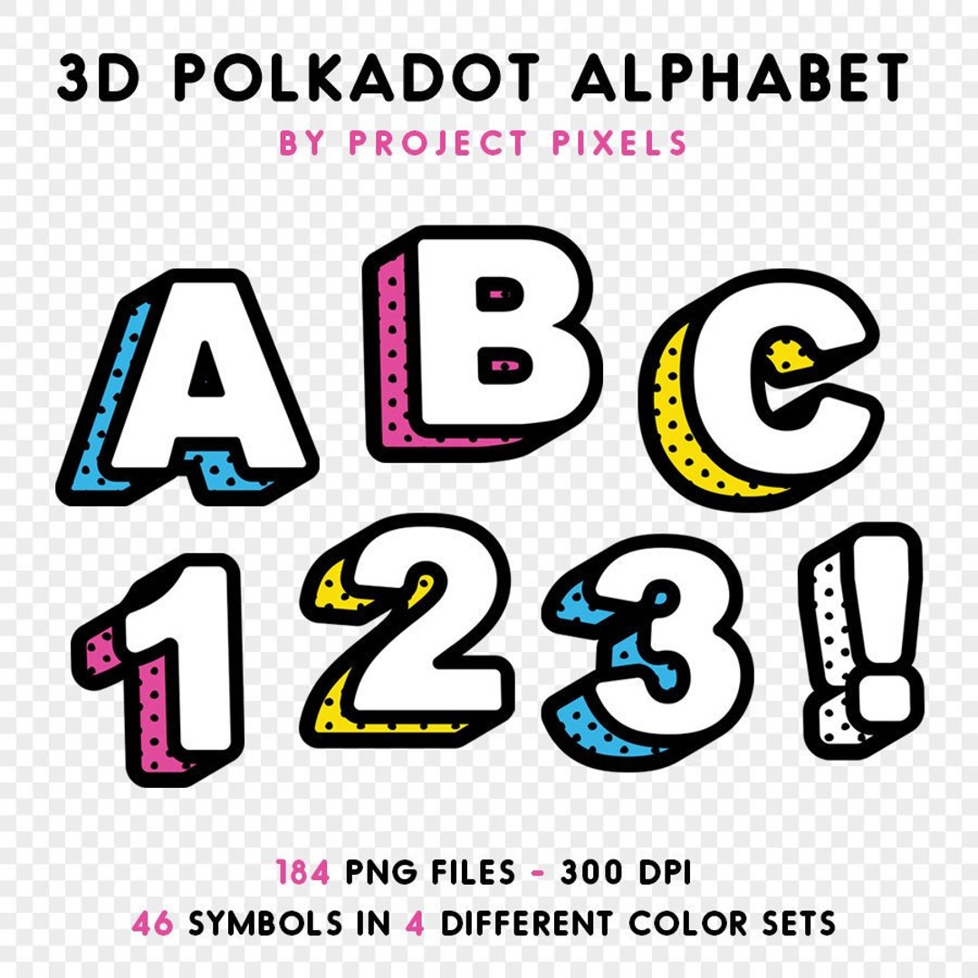 3D Polka Dot Alphabet Clip Art, 3D Letters & Numbers, Polka Dot Letters ...