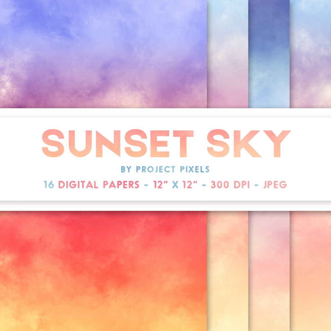 Sunset Sky Digital Paper, Soft Paint Texture, Sky Backgrounds, Sun Art ...