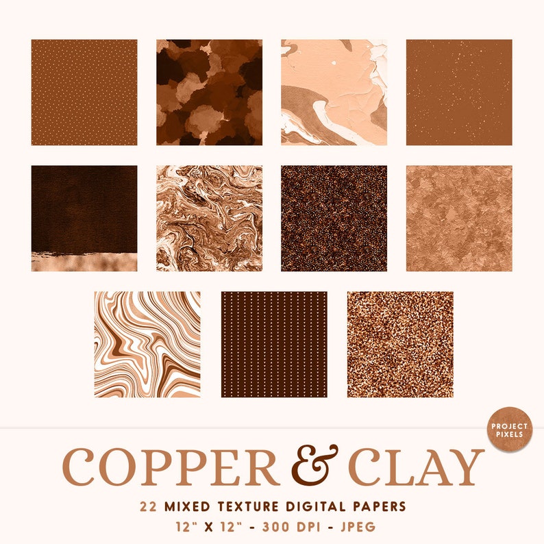 Copper & Clay Mixed Digital Paper Pack, Mixed Media Texture Paper ...