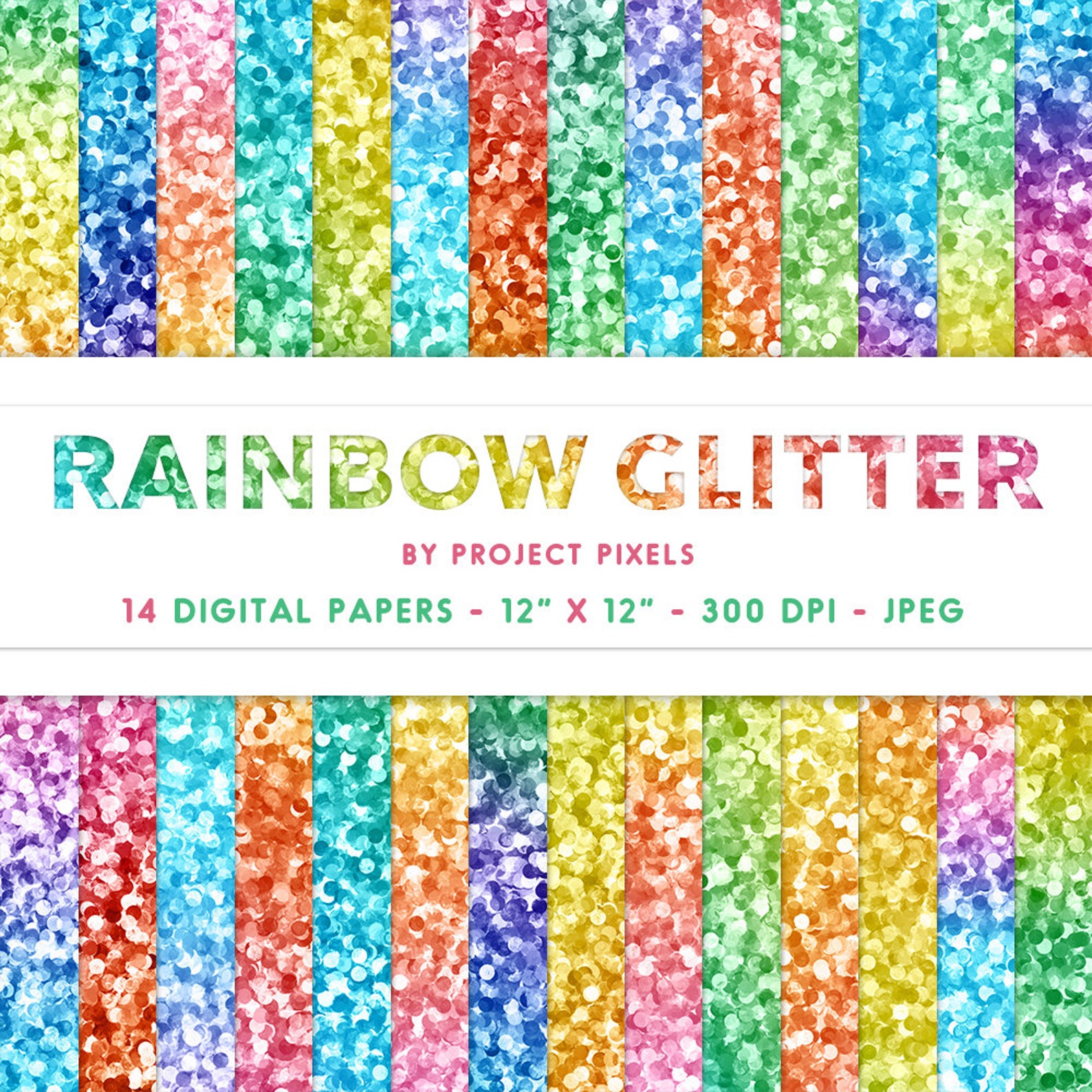 Rainbow Glitter Digital Paper, Rainbow Glitter Textures, Chunky Glitter ...