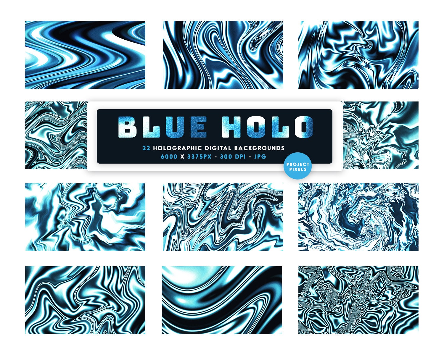 Blue Holo Digital Backgrounds, Chrome Texture, Winter Chromatic ...