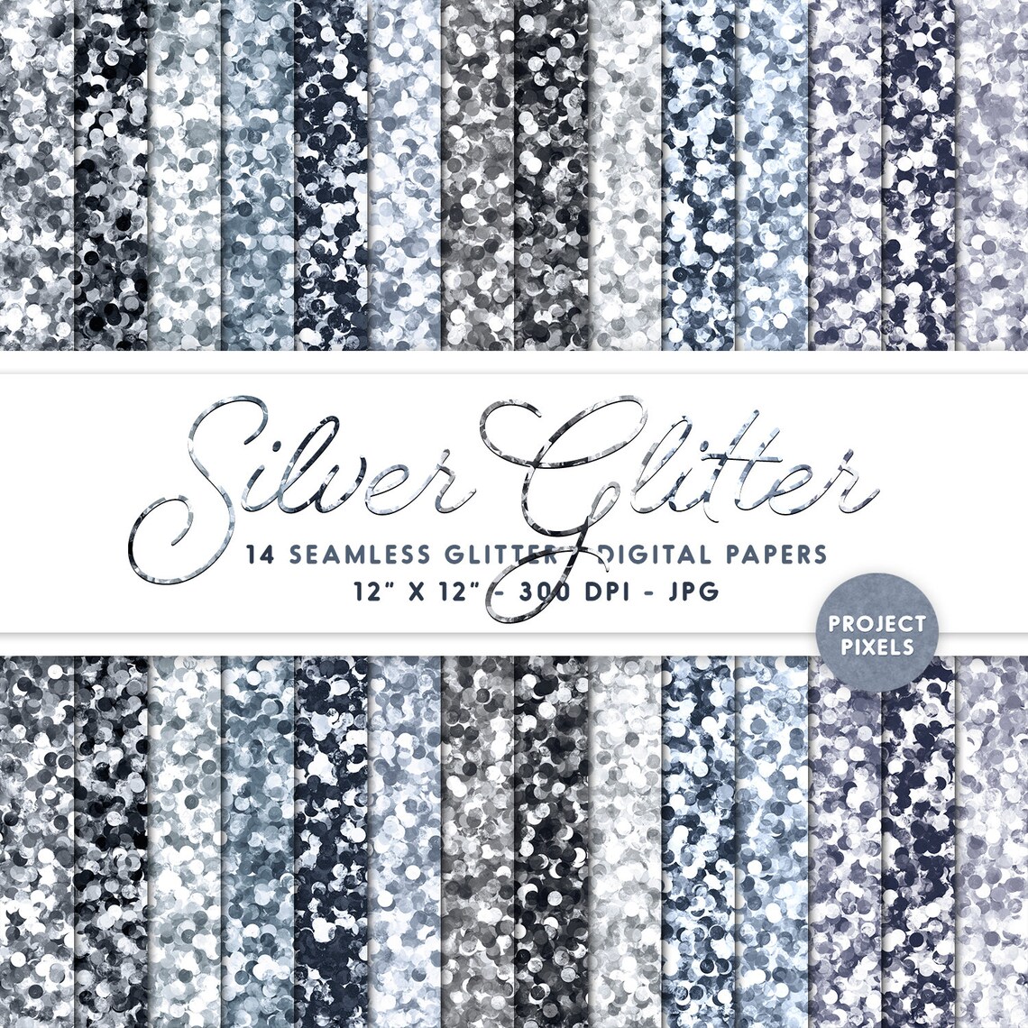 Seamless Silver Glitter Patterns, Chunky Glitter Digital Paper, Glitter ...