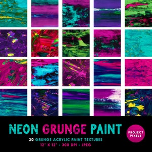 Neon Grunge Paint, Digital Paper, Abstract Art, Colorful Paint ...