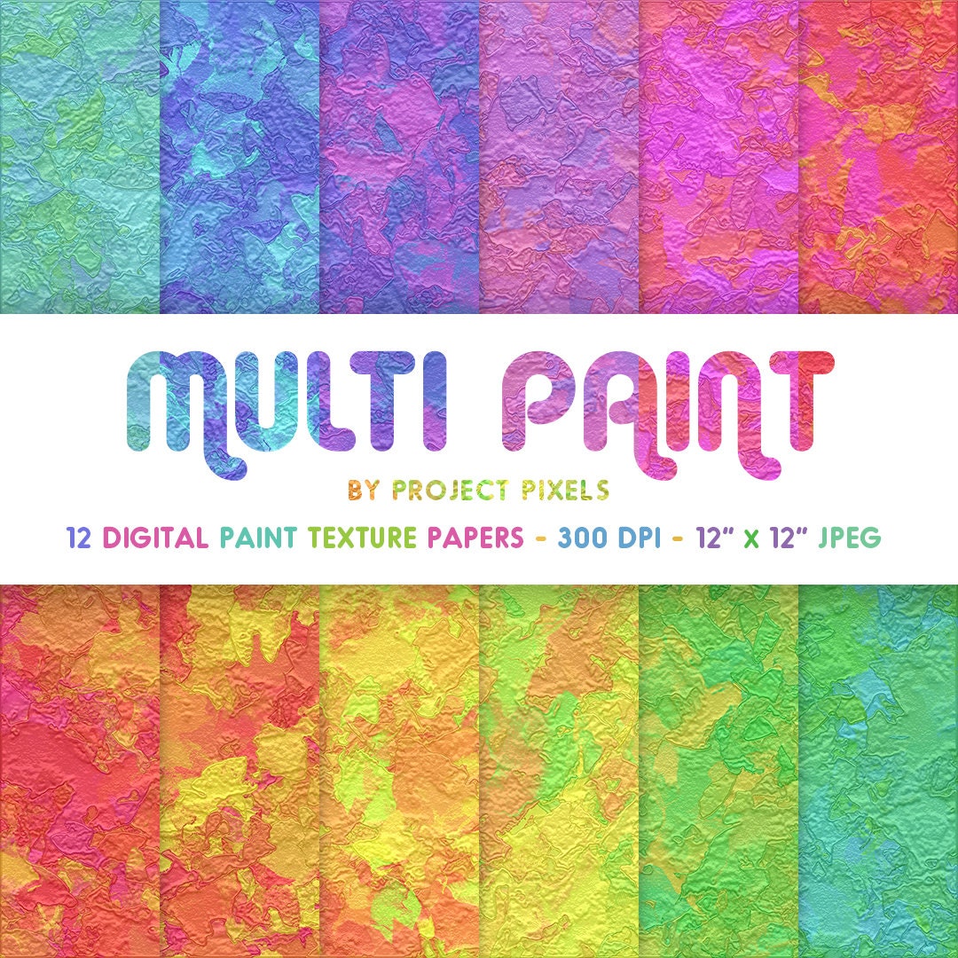 Multi Paint, Digital Paper Pack, Rainbow Paper, Paint Art Texture ...