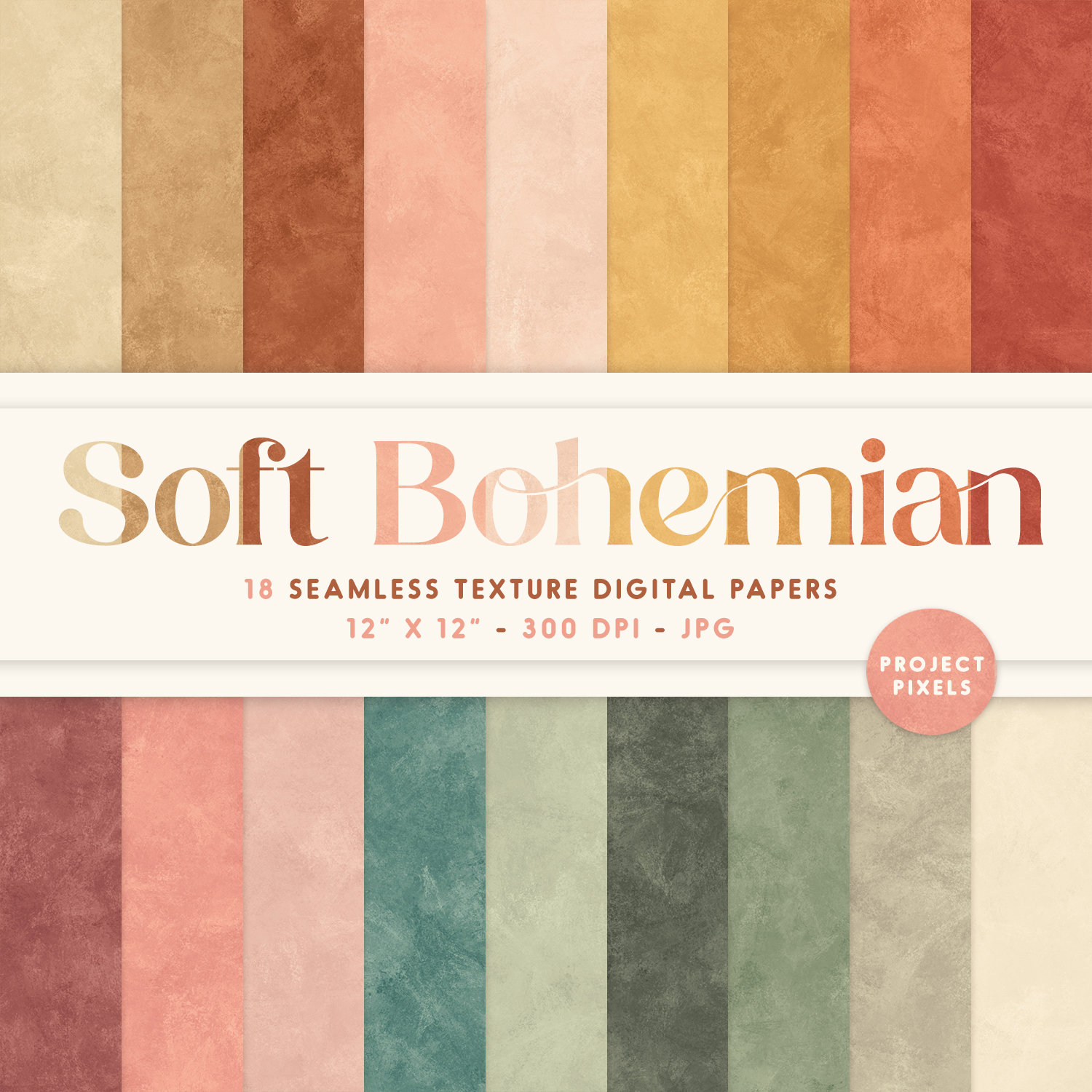 Soft Bohemian, Digital Paper Pack, Boho Seamless Textures, Natural ...