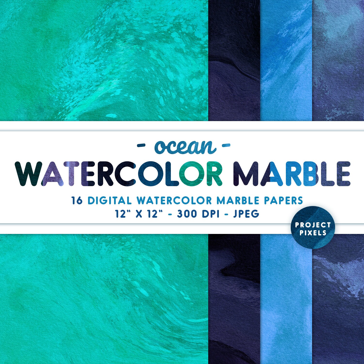Ocean Watercolor Marble Digital Paper, Abstract Blue Watercolor Texture ...