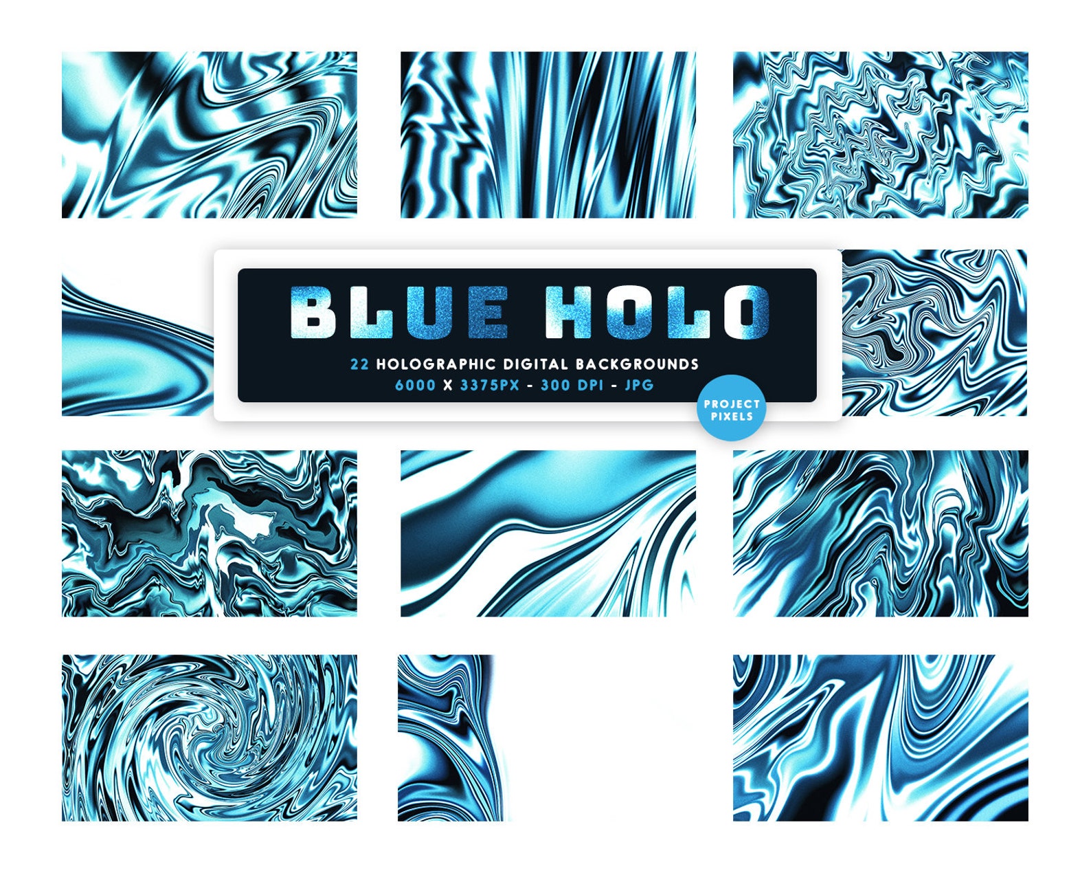 Blue Holo Digital Backgrounds, Chrome Texture, Winter Chromatic ...