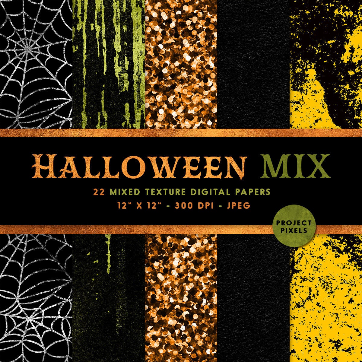 Halloween Mix Digital Paper Pack, Mixed Media Textures, Spooky Art ...