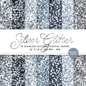 Seamless Silver Glitter Patterns, Chunky Glitter Digital Paper, Glitter ...