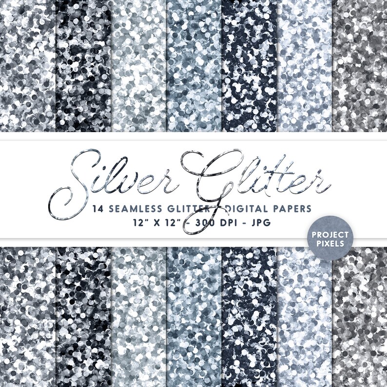 Seamless Silver Glitter Patterns, Chunky Glitter Digital Paper, Glitter ...