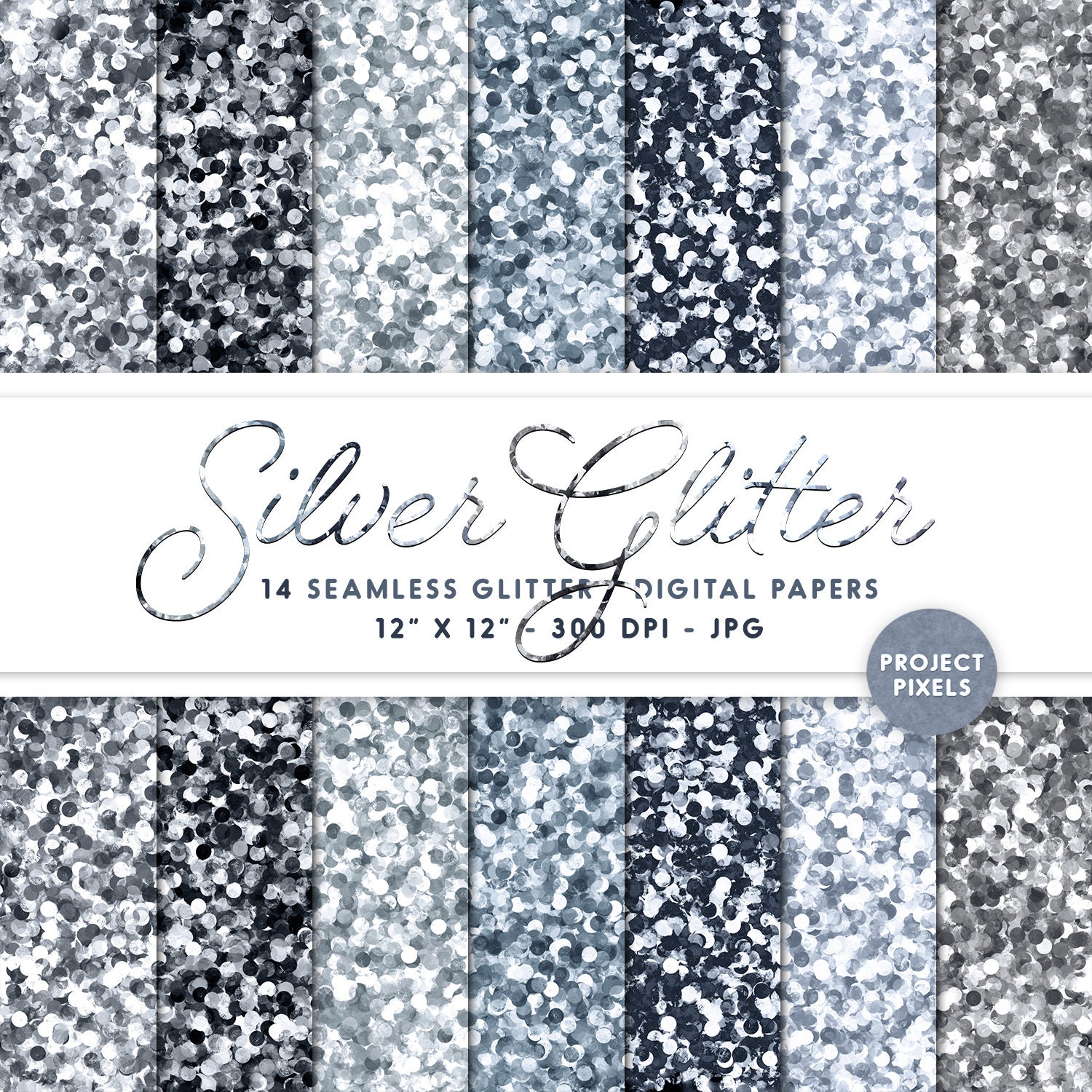 Seamless Silver Glitter Patterns, Chunky Glitter Digital Paper, Glitter ...