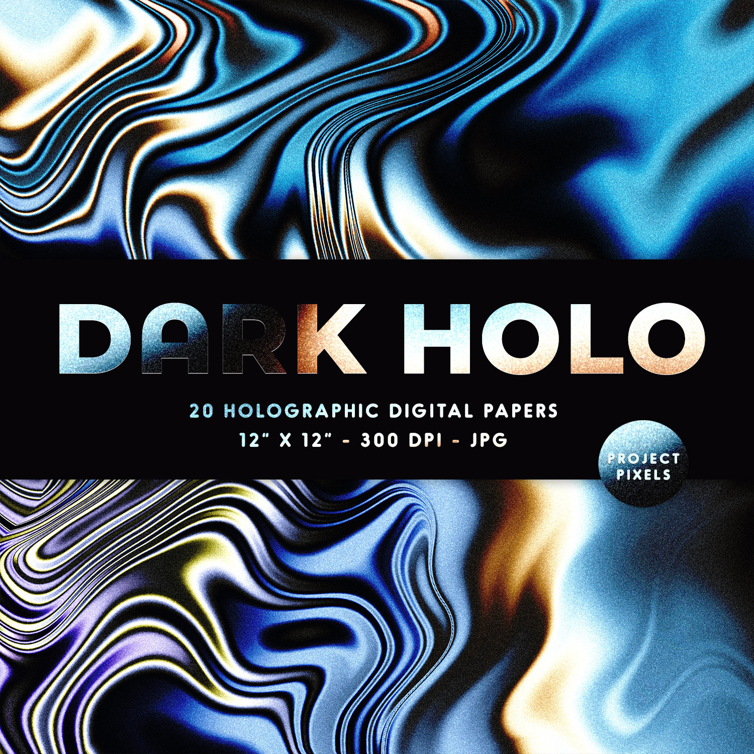 Dark Holo Digital Paper, Holographic Texture, Rainbow Black Paper ...