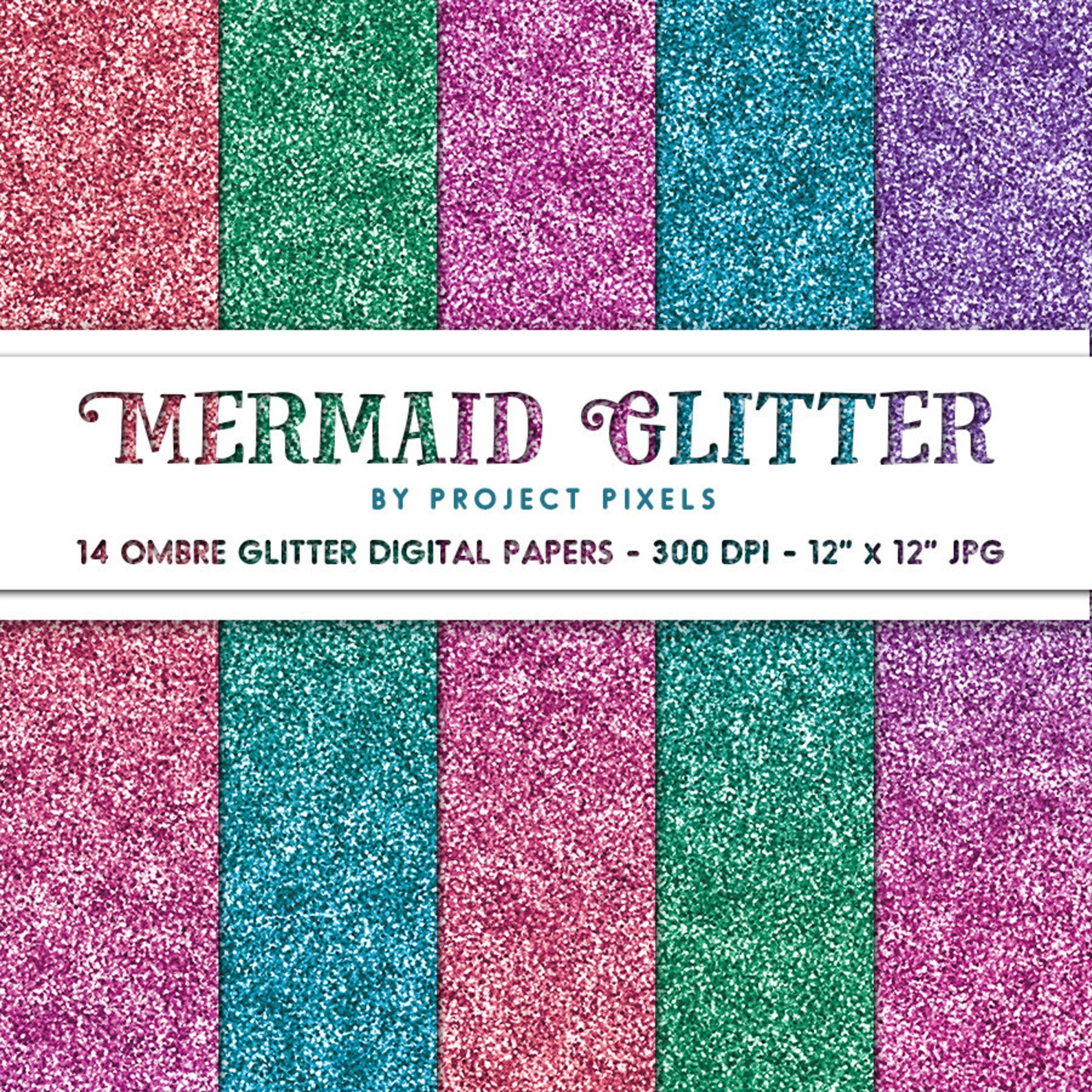 Mermaid Ombre Glitter, Digital Paper, Glitter Backgrounds, Glitter ...