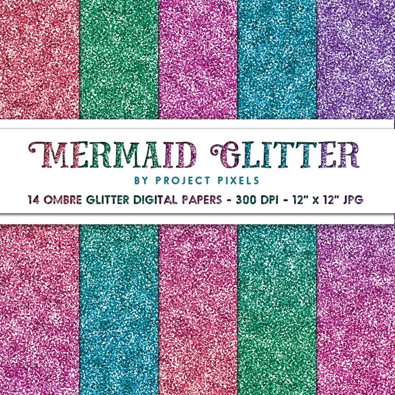 Mermaid Ombre Glitter, Digital Paper, Glitter Backgrounds, Glitter ...