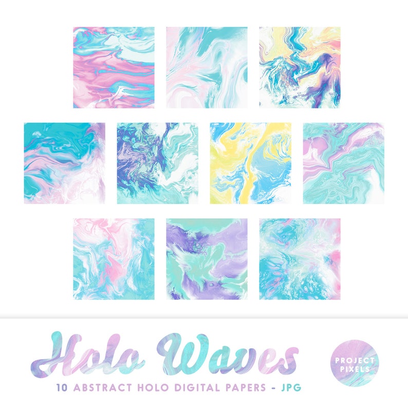 Holo Waves, Holographic Digital Paper, Pastel Rainbow, Fun Abstract Art ...