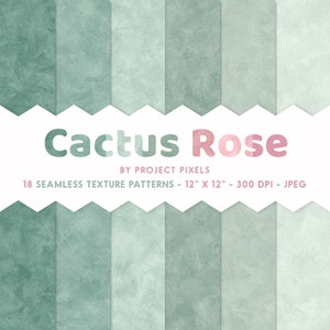 Cactus Rose Digital Paper Pack, Green Pink Color Paper, Soft Art ...