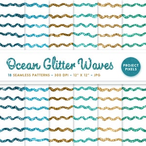 Ocean Glitter Waves, Seamless Patterns, Digital Paper Pack, Ocean Beach ...