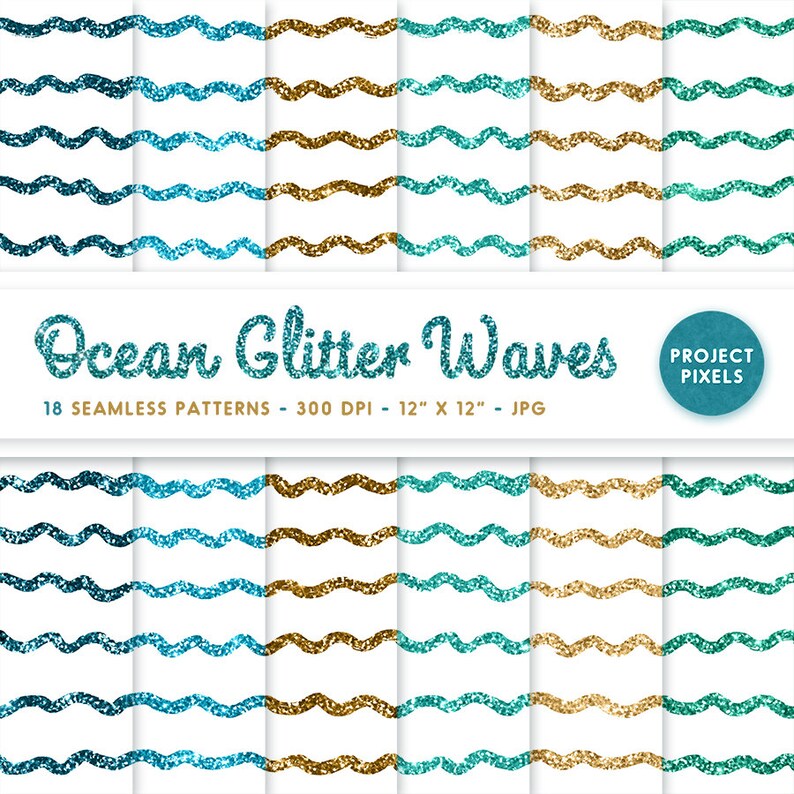 Ocean Glitter Waves, Seamless Patterns, Digital Paper Pack, Ocean Beach ...