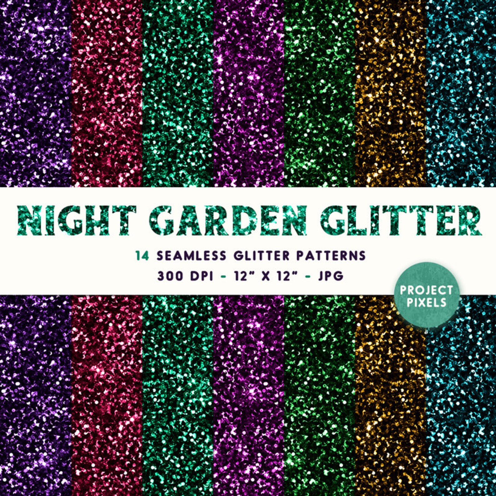 Night Garden Glitter, Seamless Patterns, Dark Glitter Digital Paper ...