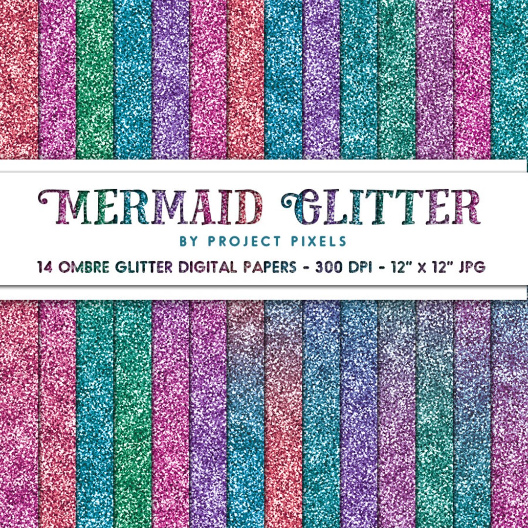 Mermaid Ombre Glitter, Digital Paper, Glitter Backgrounds, Glitter ...