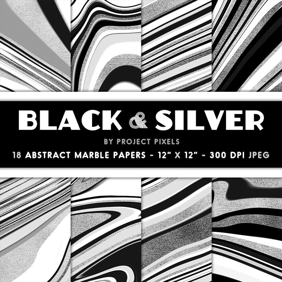 Black & Silver Marble Digital Paper Abstract Digital Art - Etsy