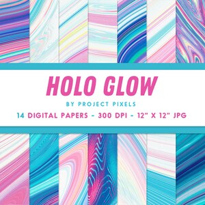 Holo Glow Digital Paper, Iridescent Digital, Rainbow Abstract Paper ...