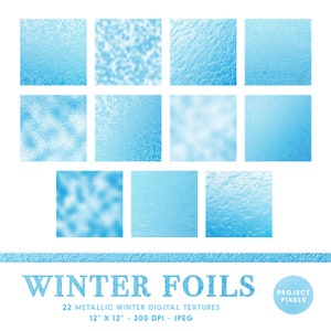 Winter Foil Textures, Metallic Digital Paper, Blue Shimmer, Ice Snow ...