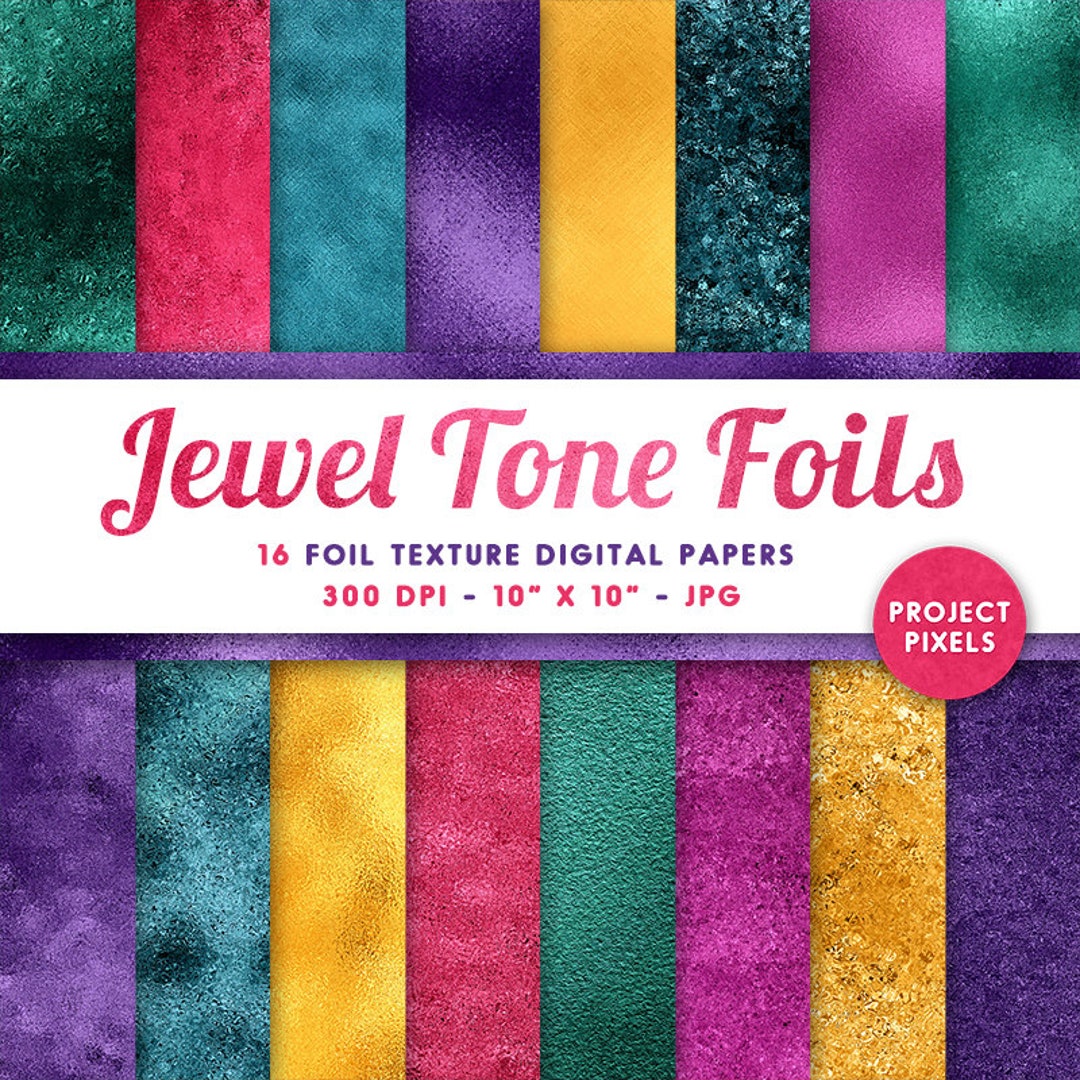 Jewel Tone Foils, Metallic Digital Paper, Rich Foil Texture Mix, Gold ...