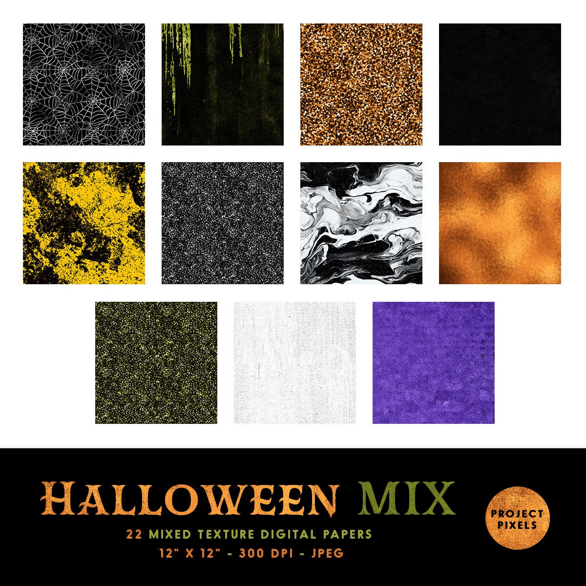 Halloween Mix Digital Paper Pack Mixed Media Textures Spooky - Etsy