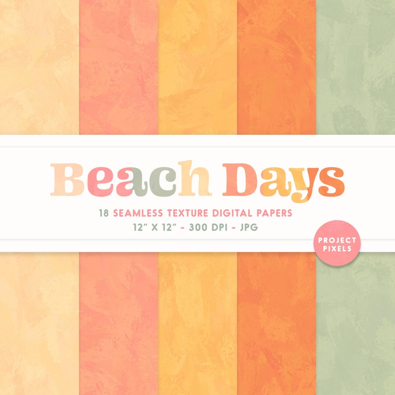 Beach Days, Summer Retro Color, Digital Paper Pack, Sun Sand Water, Art ...