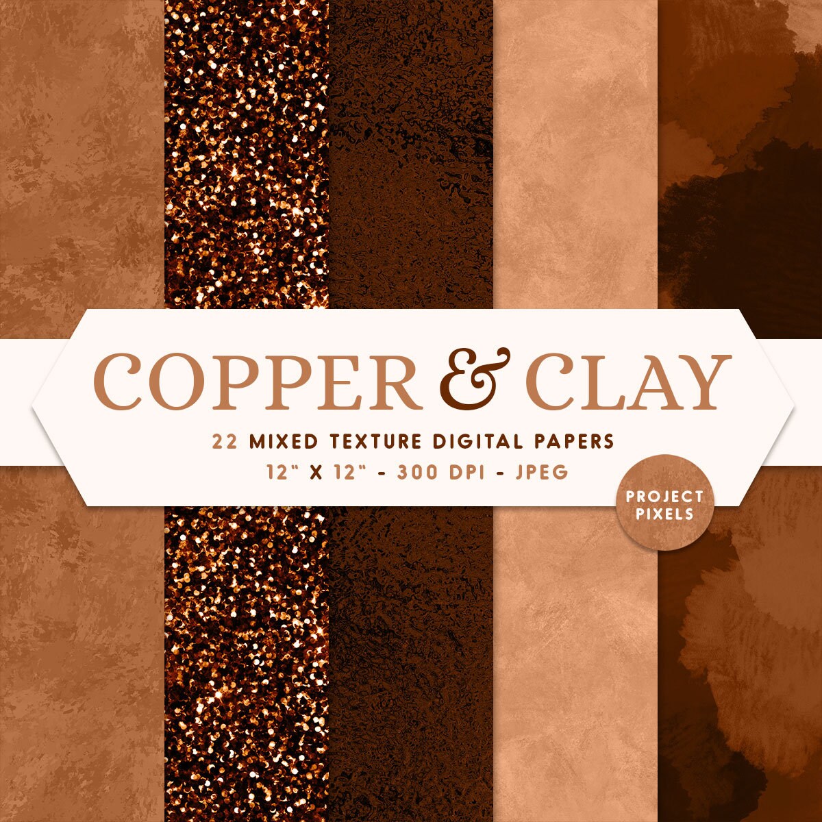 Copper & Clay Mixed Digital Paper Pack, Mixed Media Texture Paper ...