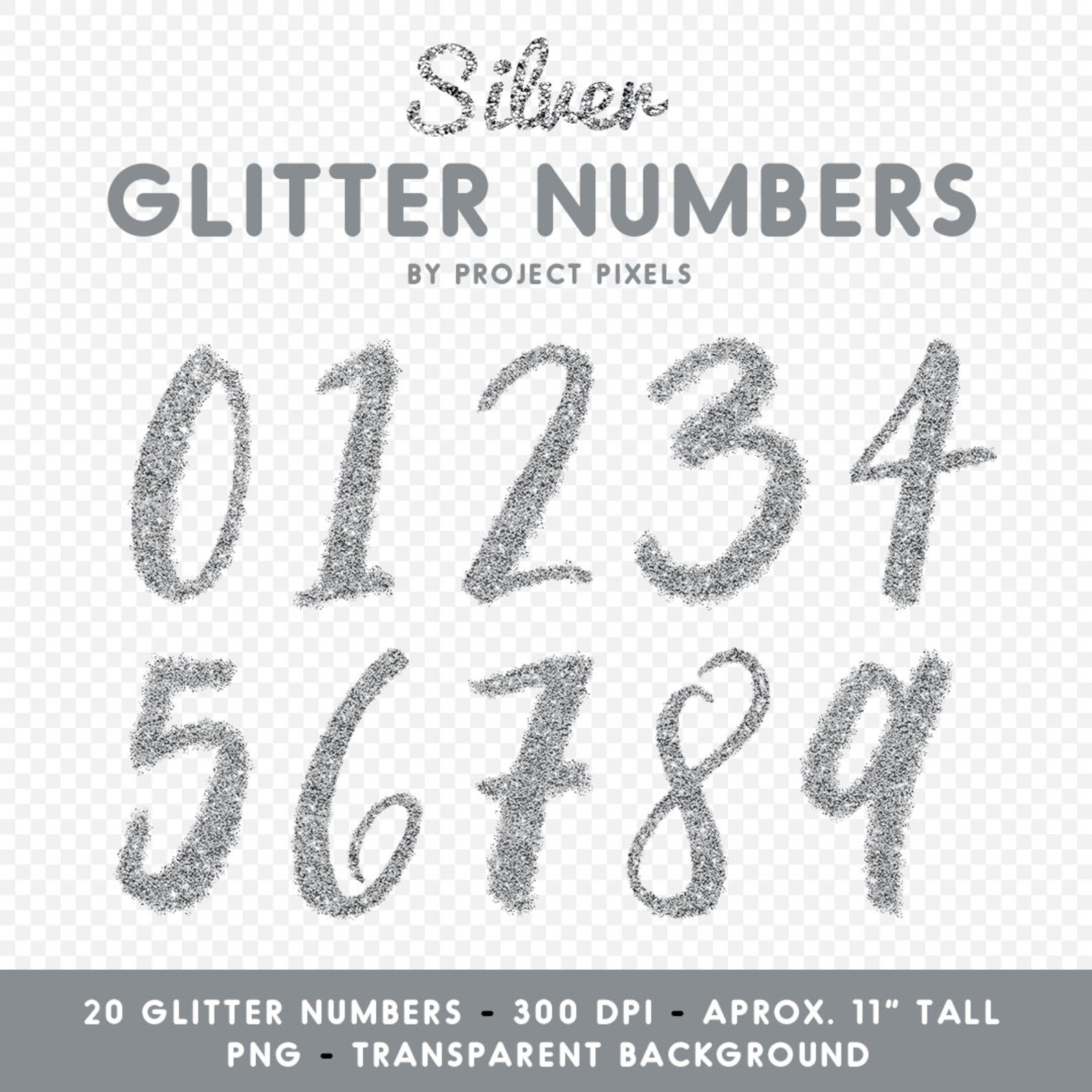 Silver Glitter Numbers Clip Art, Glitter Clipart, Birthday Clipart ...