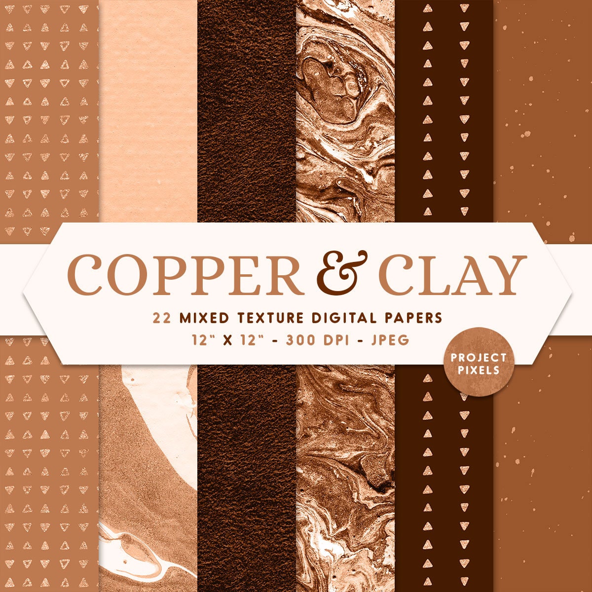 Copper & Clay Mixed Digital Paper Pack, Mixed Media Texture Paper ...