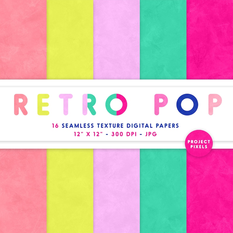 Retro Pop Color, 80s 90s Digital Paper Pack, Art Textures, Seamless ...