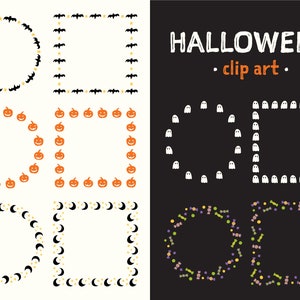 Halloween Clip Art, Vector Ai SVG PNG, Frames, Ghost, Bat, Candy ...