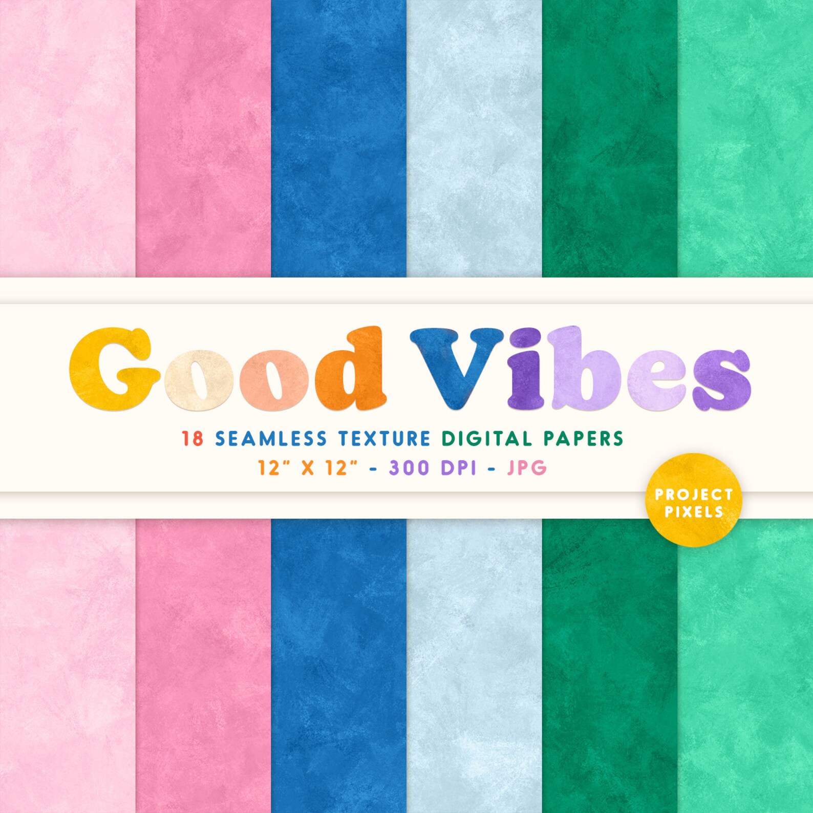 Good Vibes, Fun 60s Color, Digital Paper Pack, Groovy Art Textures ...