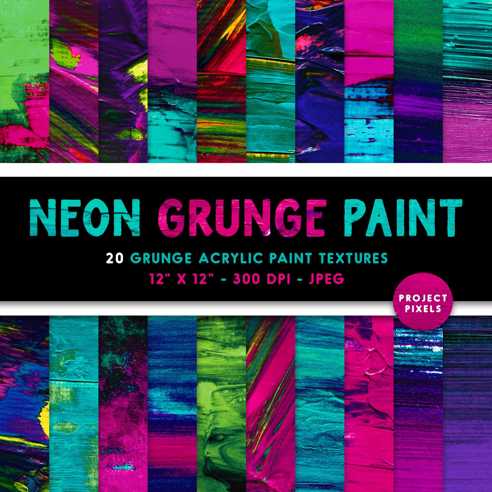 Neon Grunge Paint, Digital Paper, Abstract Art, Colorful Paint ...