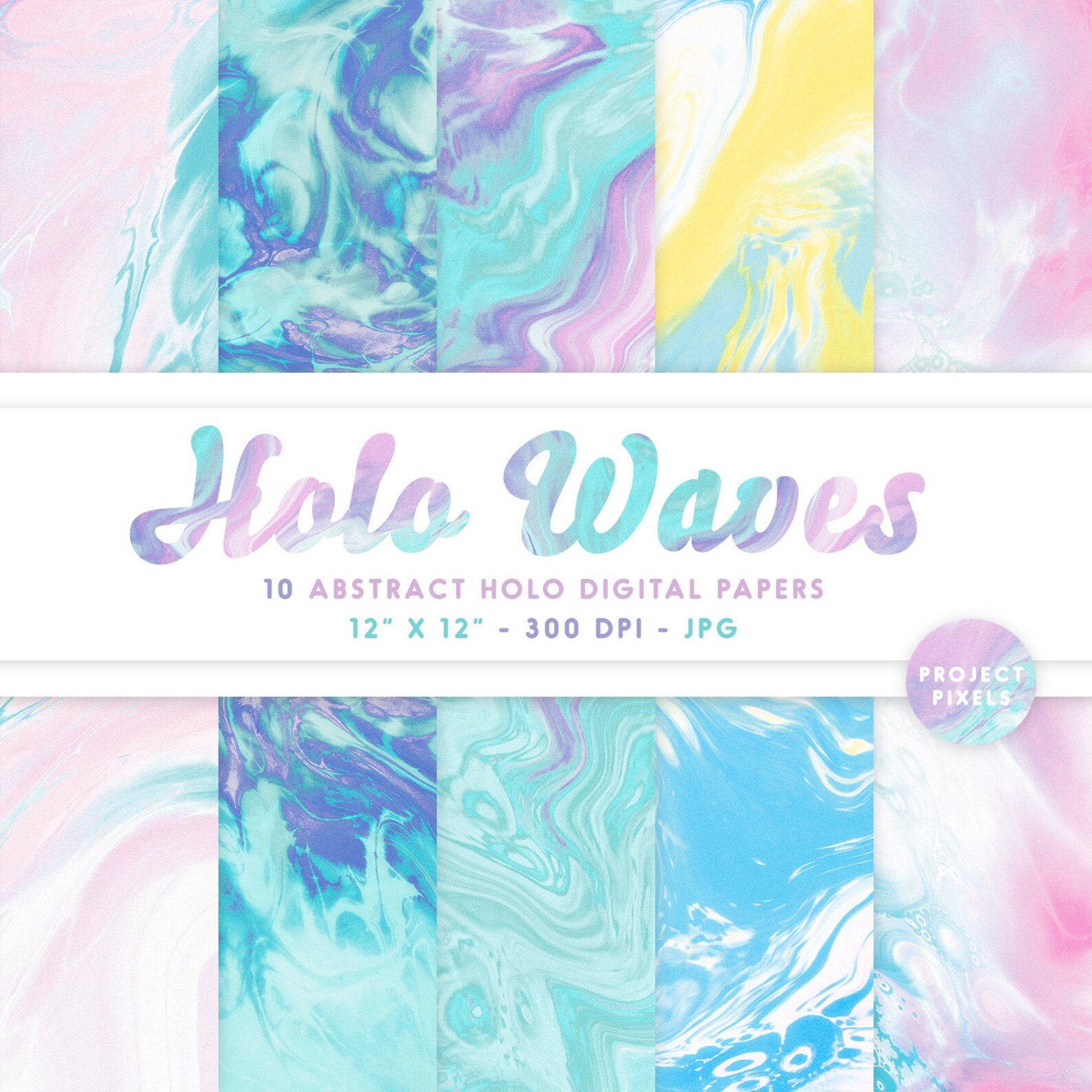 Holo Waves, Holographic Digital Paper, Pastel Rainbow, Fun Abstract Art ...