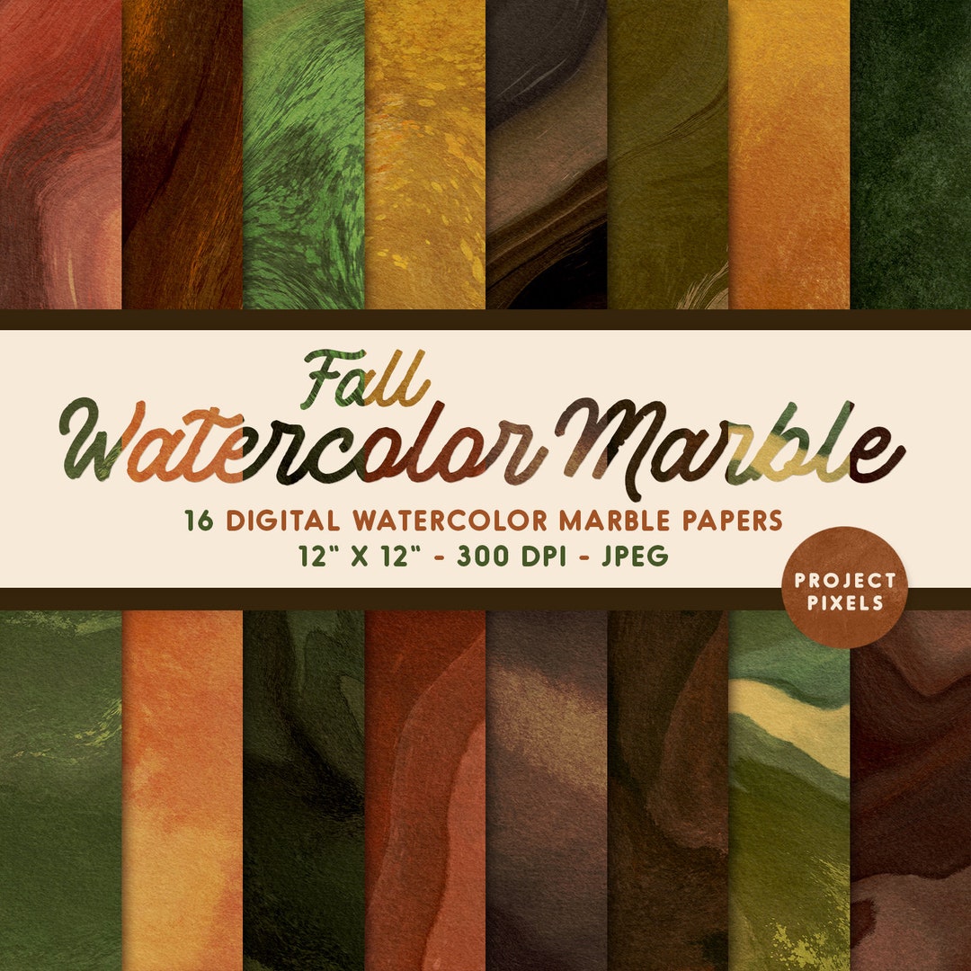 Fall Watercolor Marble Digital Paper, Abstract Autumn Watercolor ...
