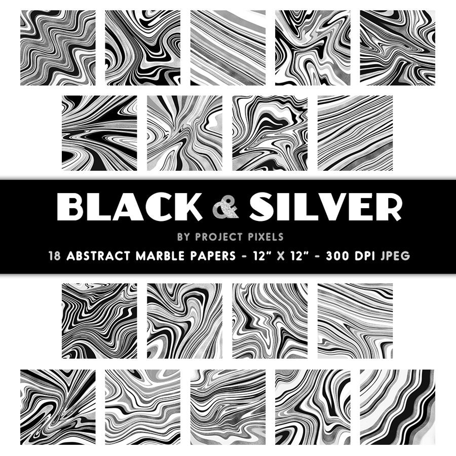 Black & Silver Marble Digital Paper Abstract Digital Art - Etsy