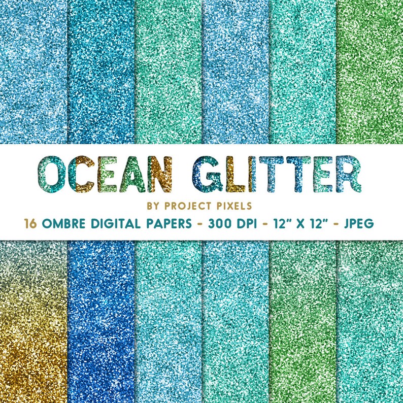 Ocean Ombre Glitter, Digital Paper, Glitter Backgrounds, Glitter ...