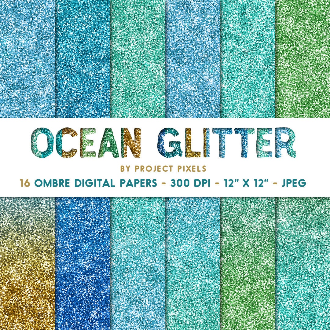 Ocean Ombre Glitter Digital Paper Glitter Backgrounds | Etsy