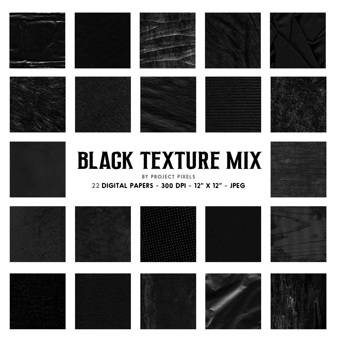 Black Texture Mix, Digital Paper, Black Textiles, Grunge Textures ...