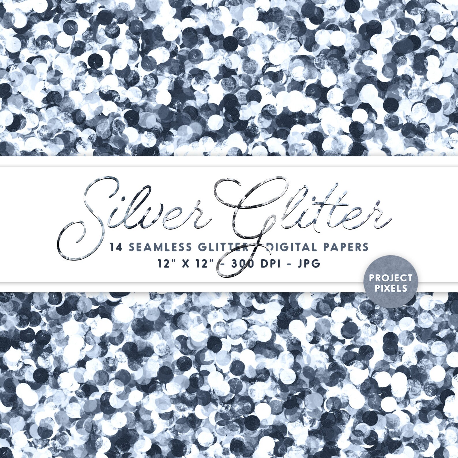 Seamless Silver Glitter Patterns, Chunky Glitter Digital Paper, Glitter ...