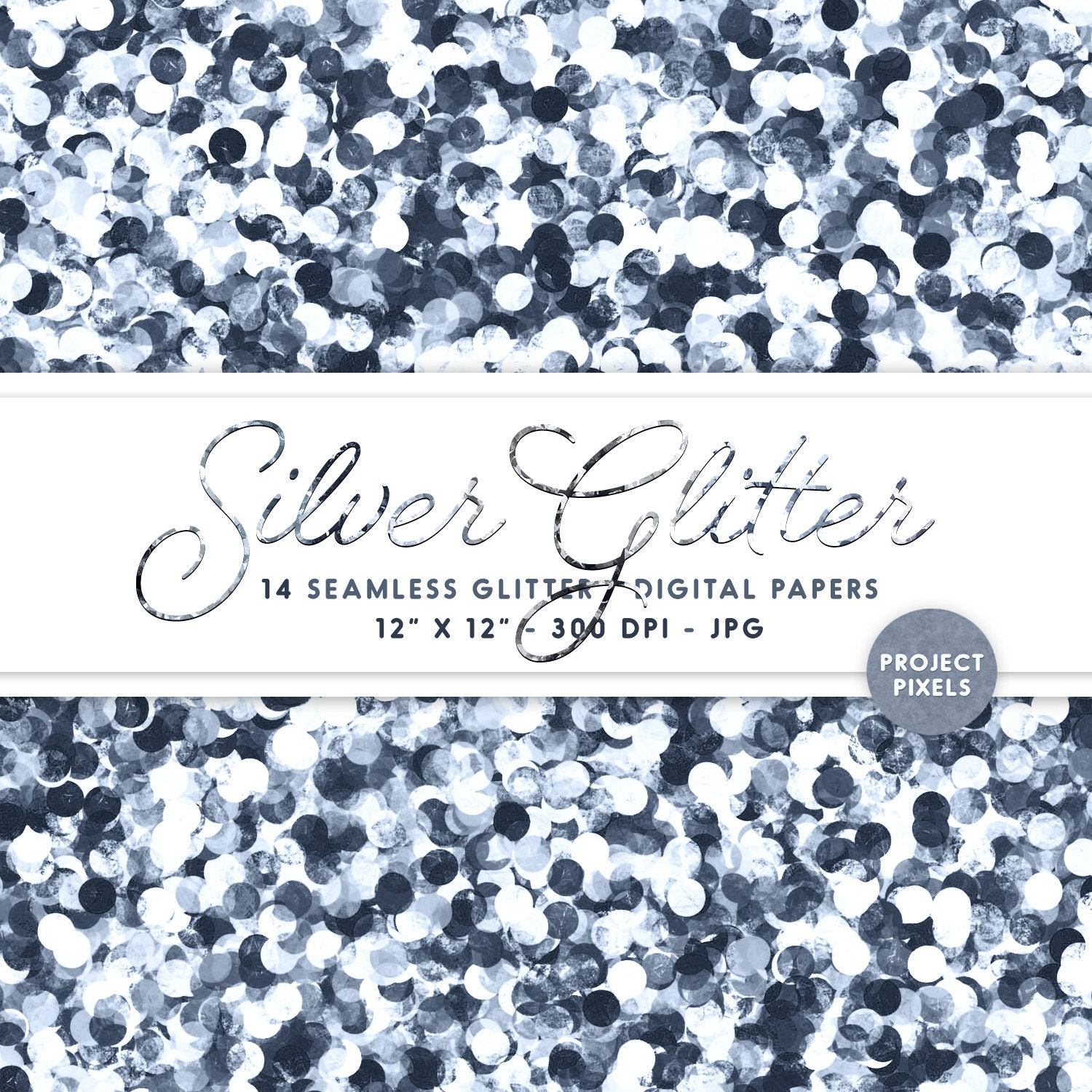 Seamless Silver Glitter Patterns, Chunky Glitter Digital Paper, Glitter ...