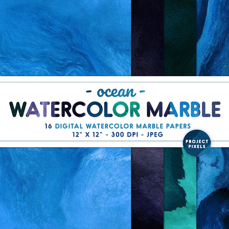 Ocean Watercolor Marble Digital Paper, Abstract Blue Watercolor Texture ...